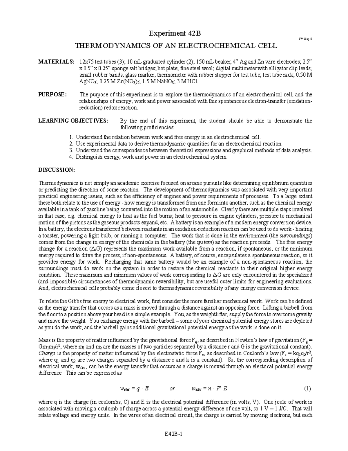 Exp 42B thermo of echem cell FV f17 - Experiment 42B FV 9Sep ...