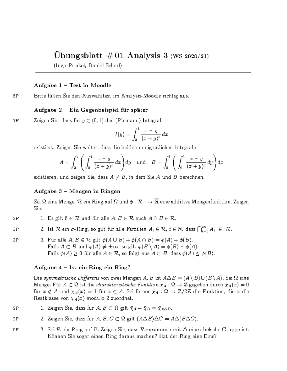 Übungsblatt 1 - WiSe20/21 - Ubungsblatt # 01 Analysis 3 ̈ (WS 2020/21 ...
