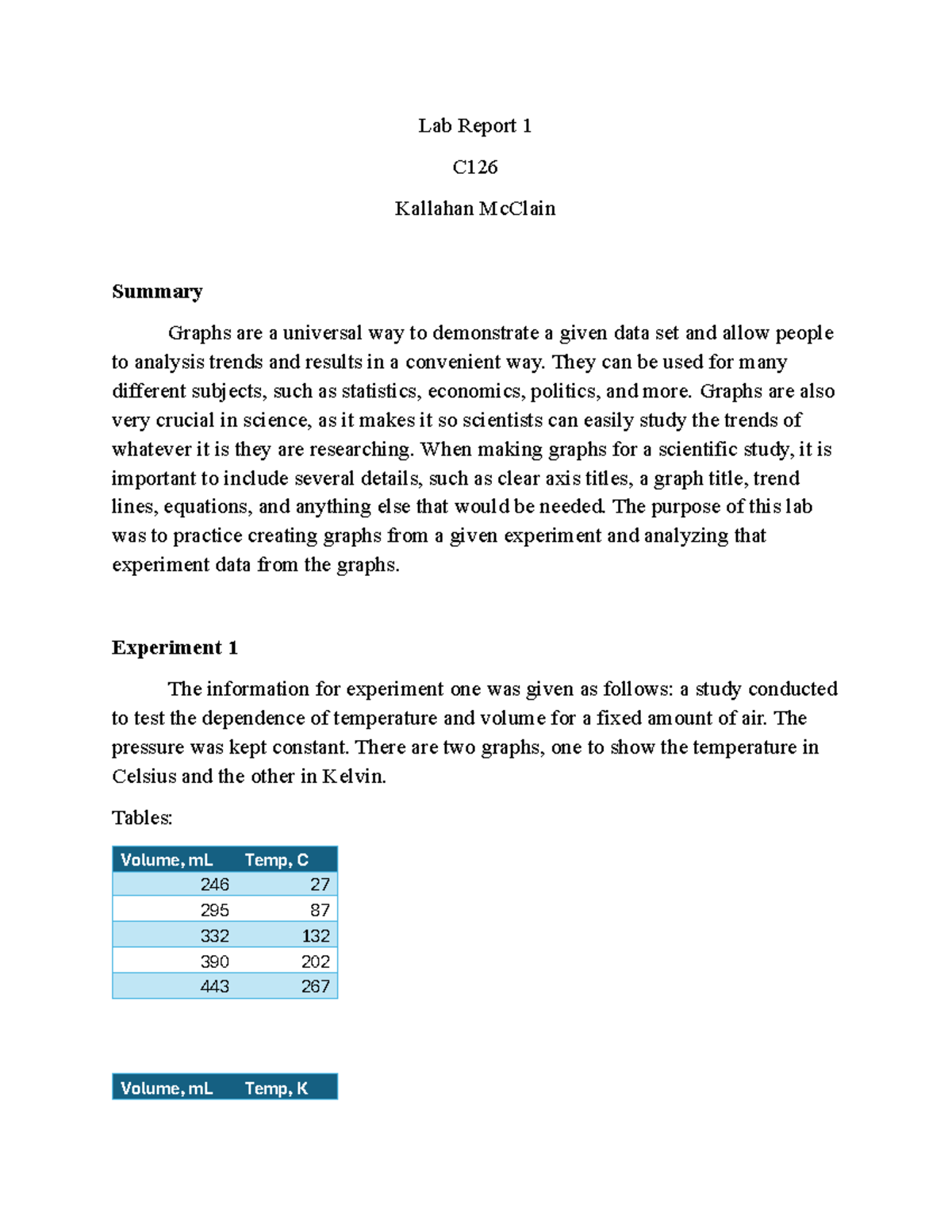 C126Lab Report 1 - Lab Report 1 C Kallahan McClain Summary Graphs are a ...