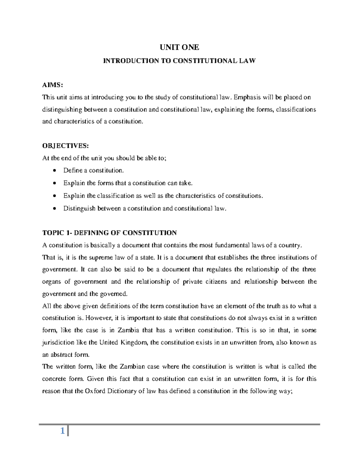 Administrative Law Module - LLB 203 - UNIT ONE INTRODUCTION TO ...