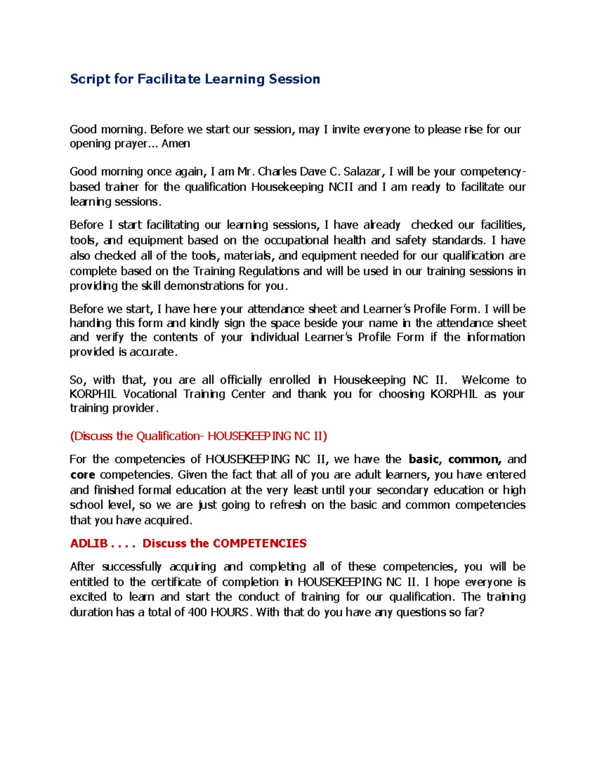 FLS-Script-TM - Script - Facilitating Learning Session - Script for Facilitate Learning Session ...