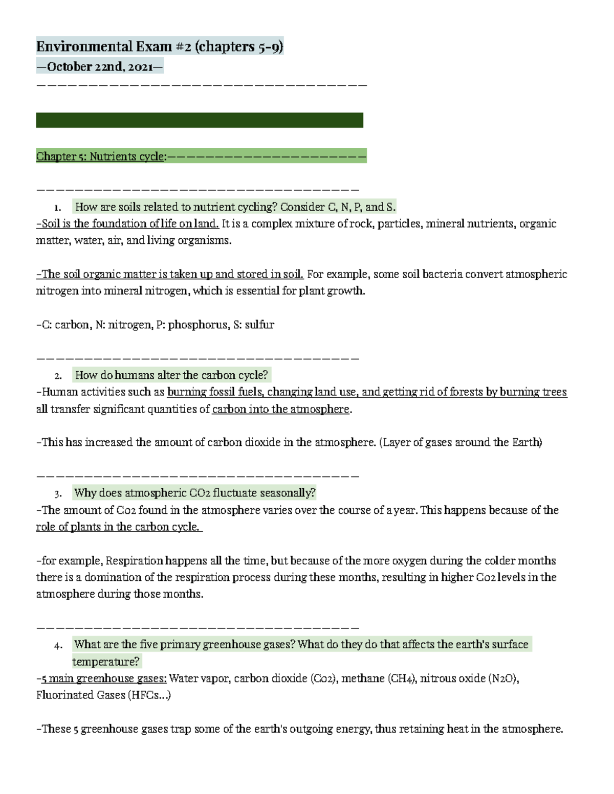 Humans and their Ecological Environment : exam #2 - Environmental Exam ...