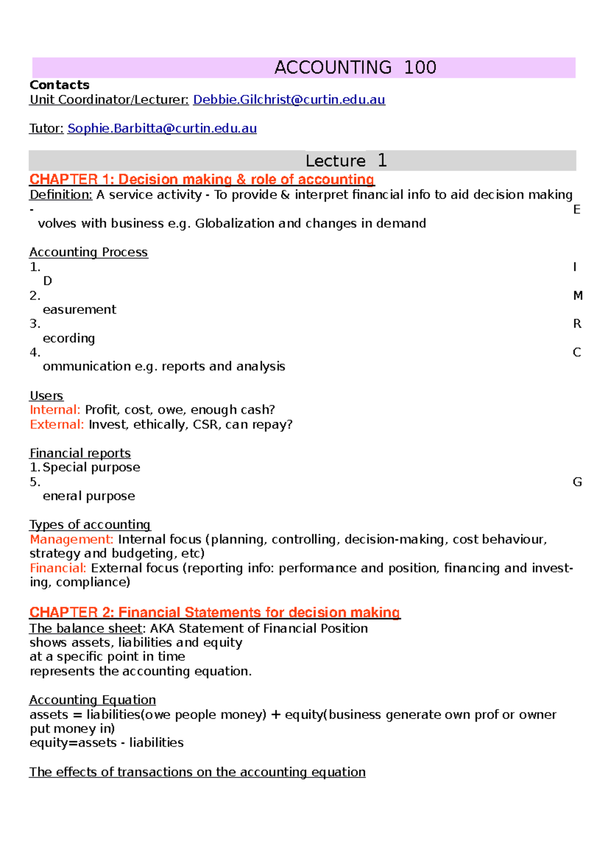 Lecture notes, very comprehensive lecture notes for the final exam ...
