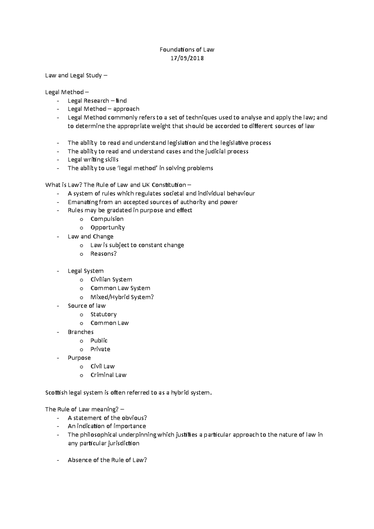 Foundations of Law Lecture 2+3 - Foundations of Law 17/09/ Law and ...