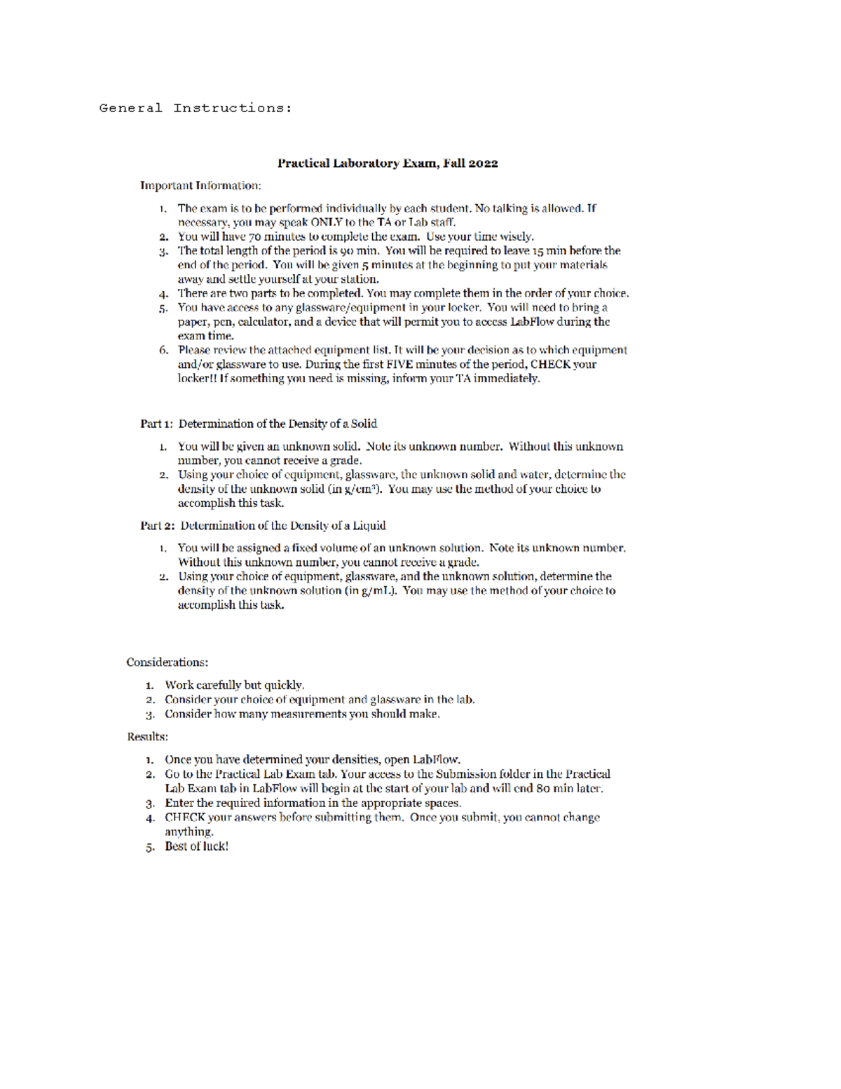 Lab Exam Procedure(s) - ..... - CHM 1311 - General Instructions: What Materials are present in ...