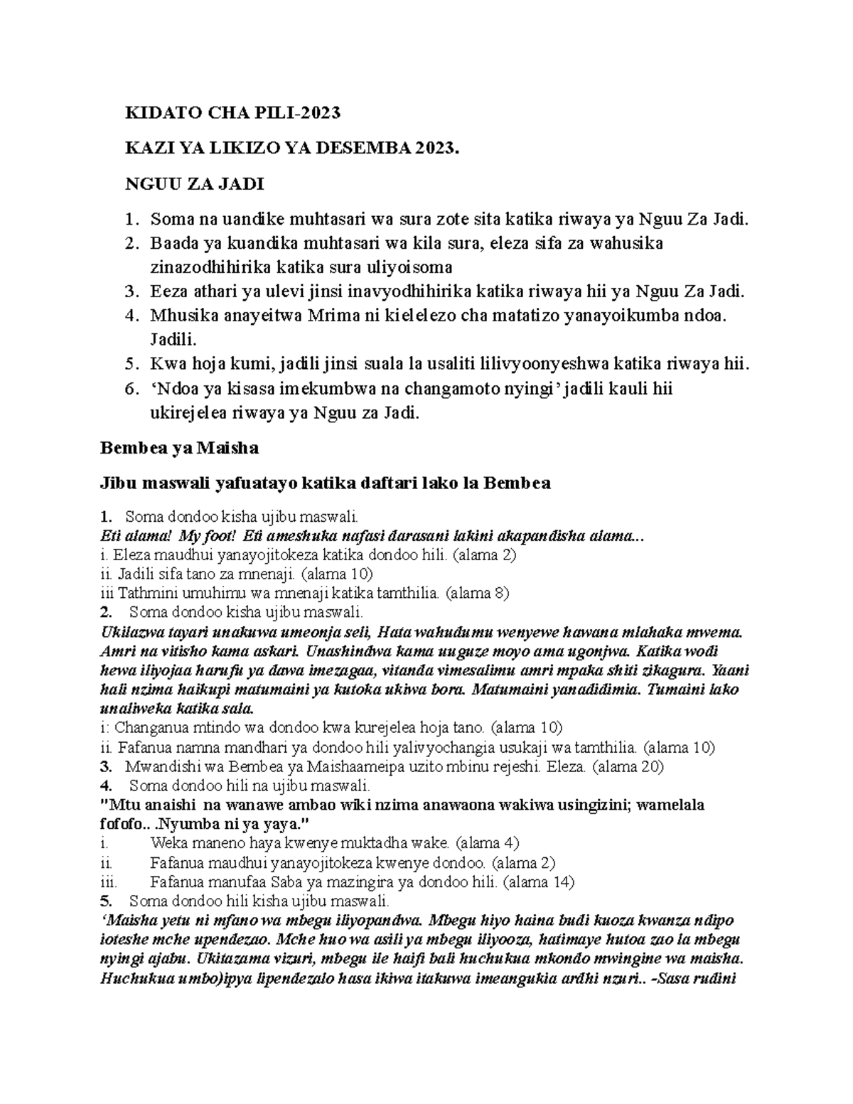 KISW 2nd year for the necessary needs - KIDATO CHA PILI- KAZI YA LIKIZO ...