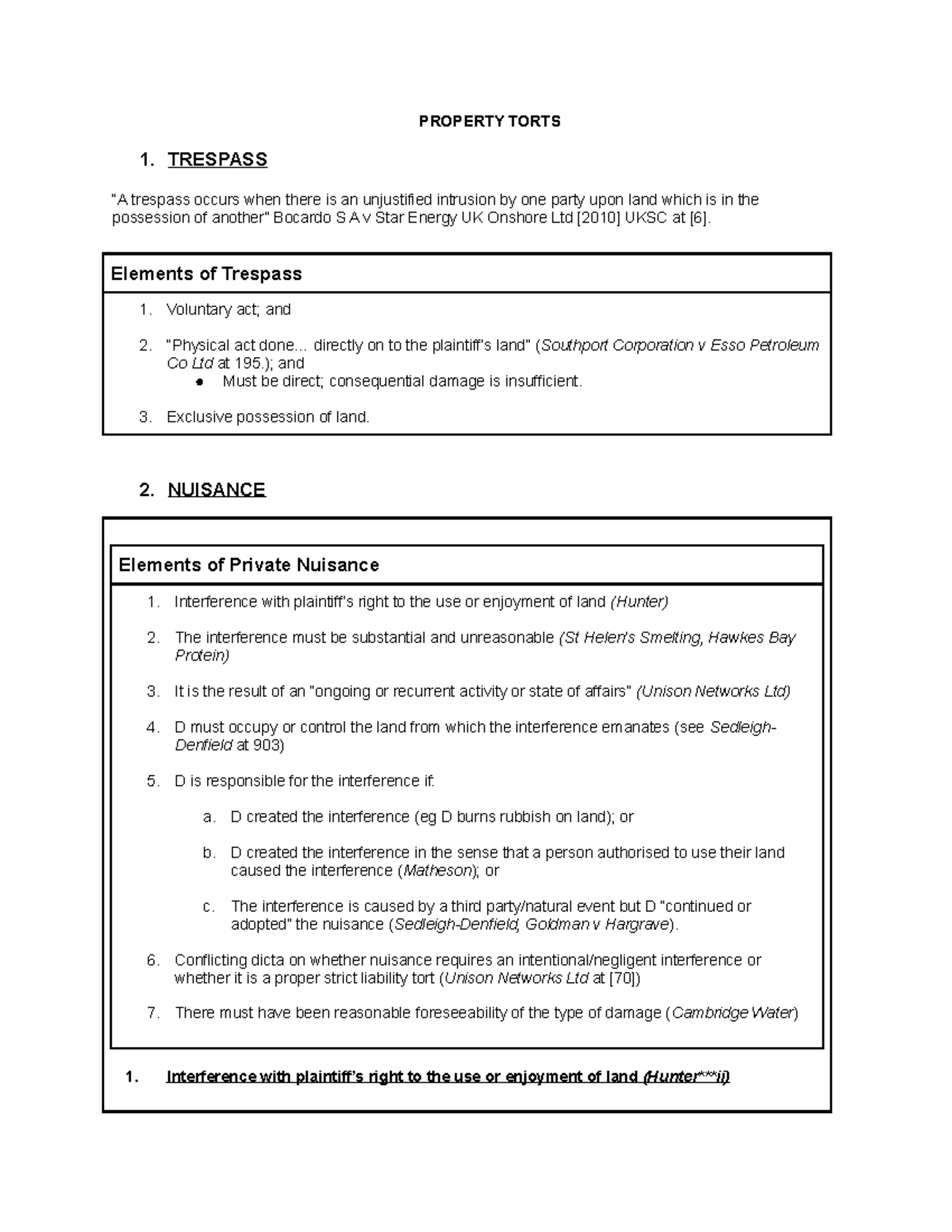 Property Torts Meganote - PROPERTY TORTS 1. TRESPASS “A trespass occurs ...