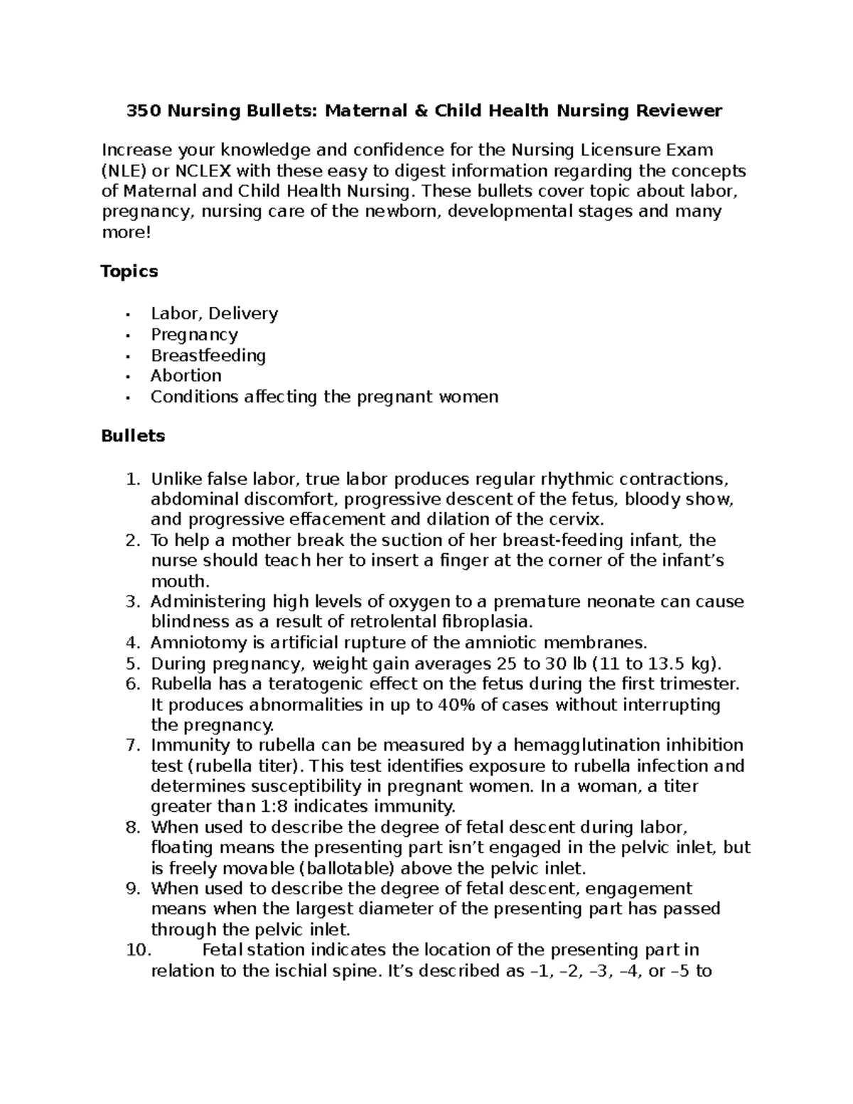 Nursing Bullets maternal.pdf - 350 Nursing Bullets: Maternal & Child ...