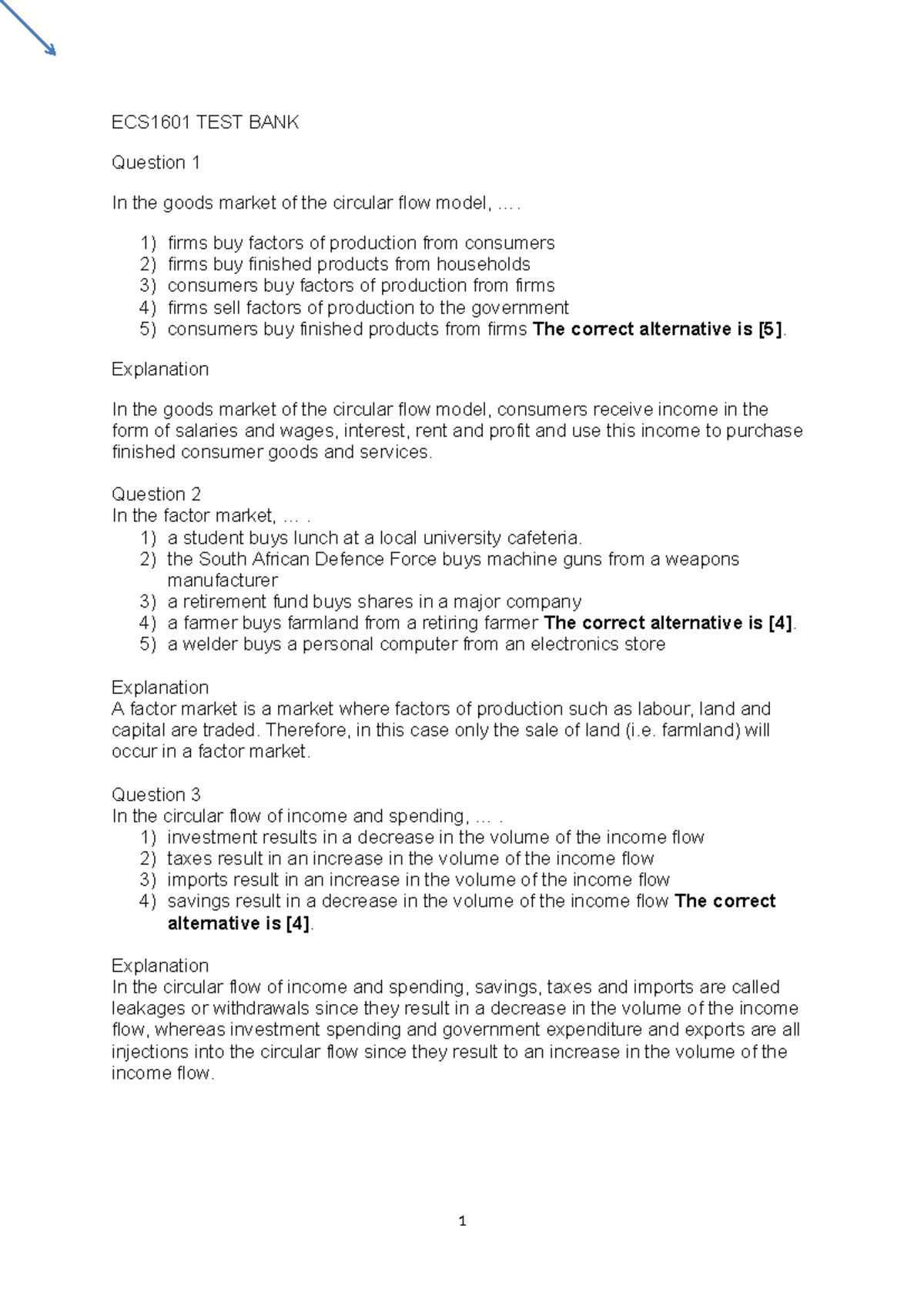 ECS1601-TEST-BANK - Assignment - ECS1601 TEST BANK Question 1 In the ...
