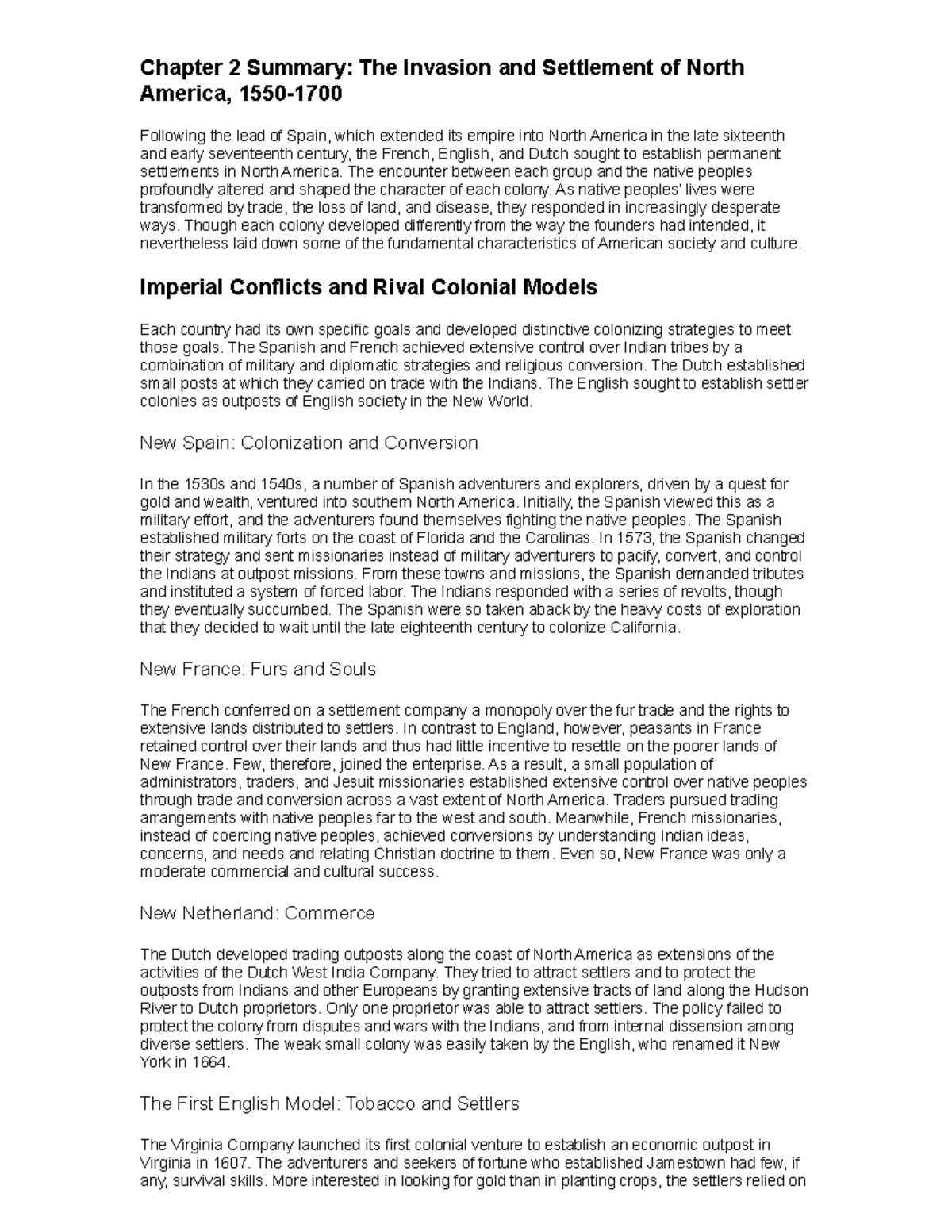 Chapter 2 The Invasion and Settlement of North America - Chapter 2 ...