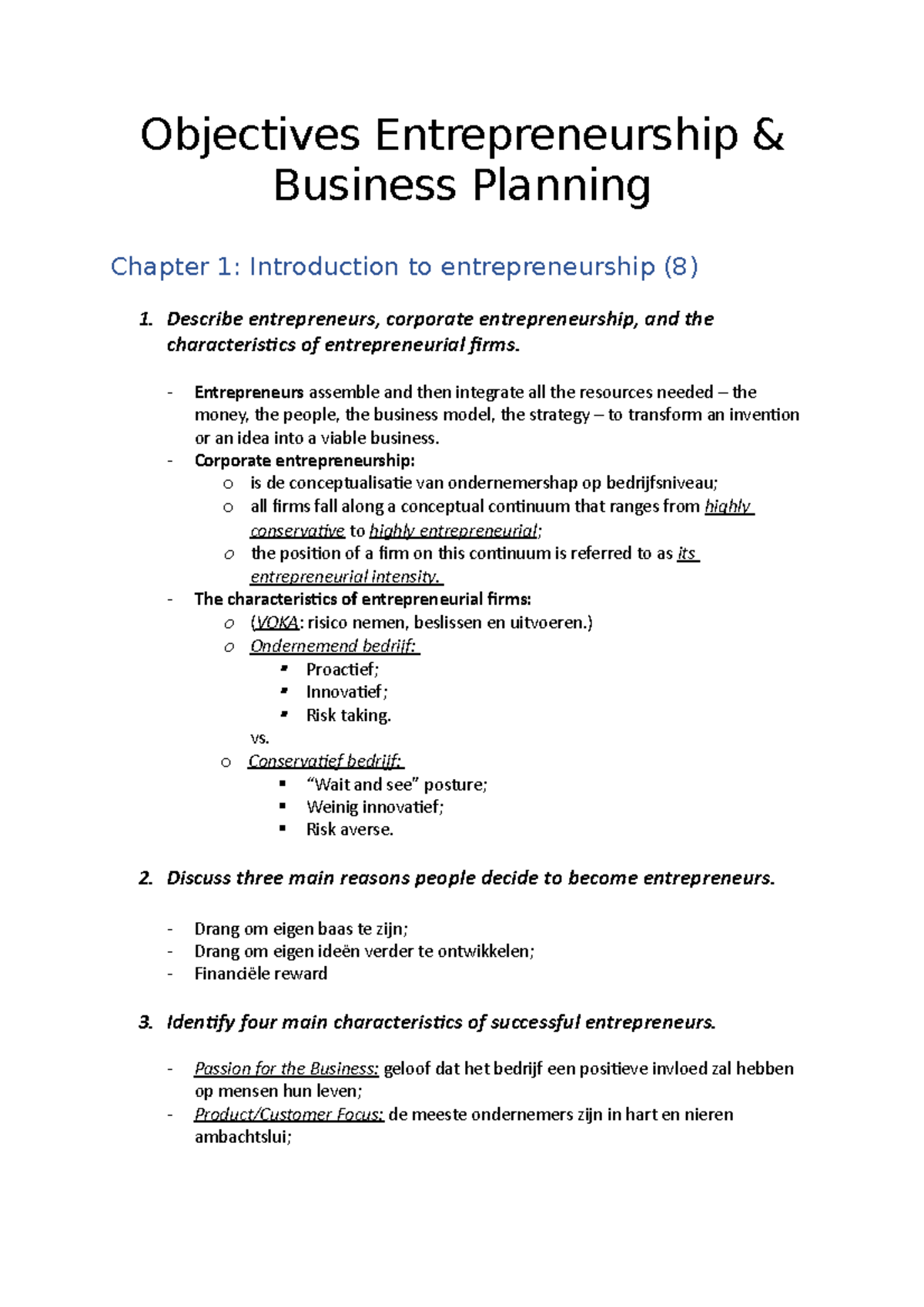 Objectives Entrepreneurship - Describe entrepreneurs, corporate ...