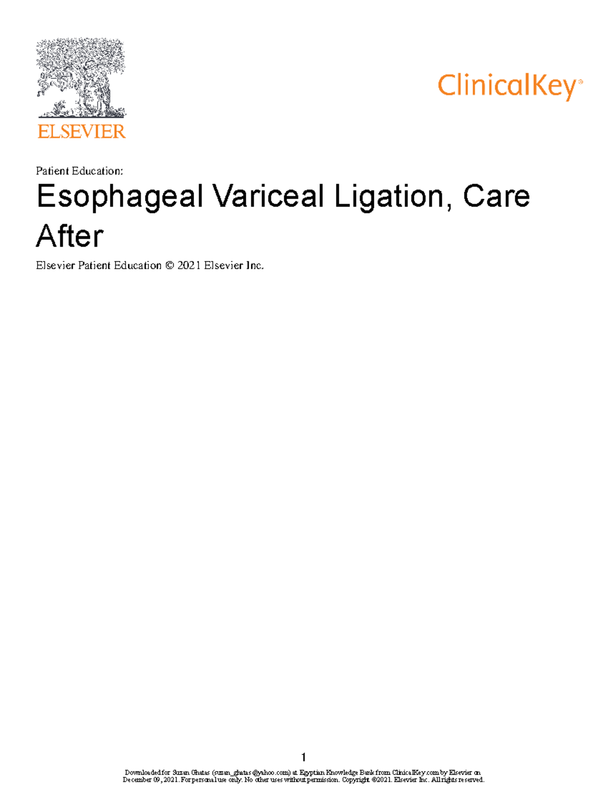 Esophageal Variceal Ligation, Care - Patient Education: Esophageal ...