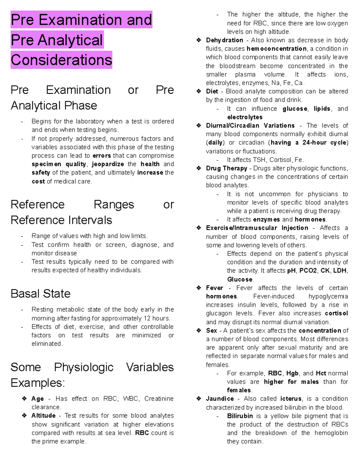 MLS1A- Module 6 - Phlebotomy Lecture for venipuncture - Pre Examination and Pre Analytical - Studocu