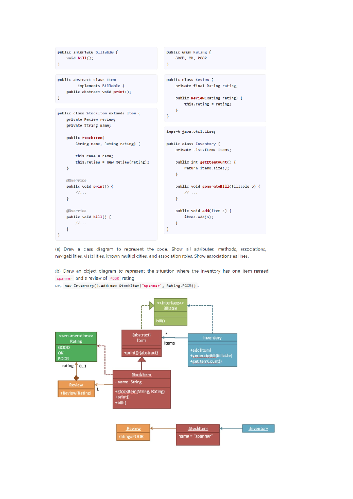 UML diagram practice sheet - public interface Billable public enum ...