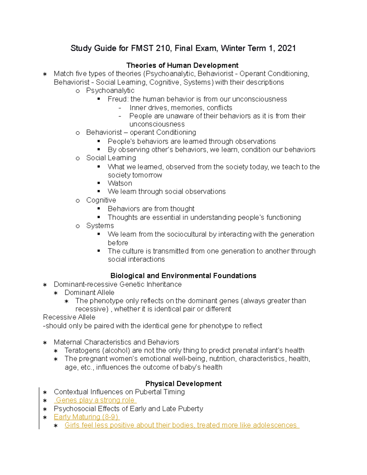 210 Study Guide Final Exam - Study Guide for FMST 210, Final Exam ...