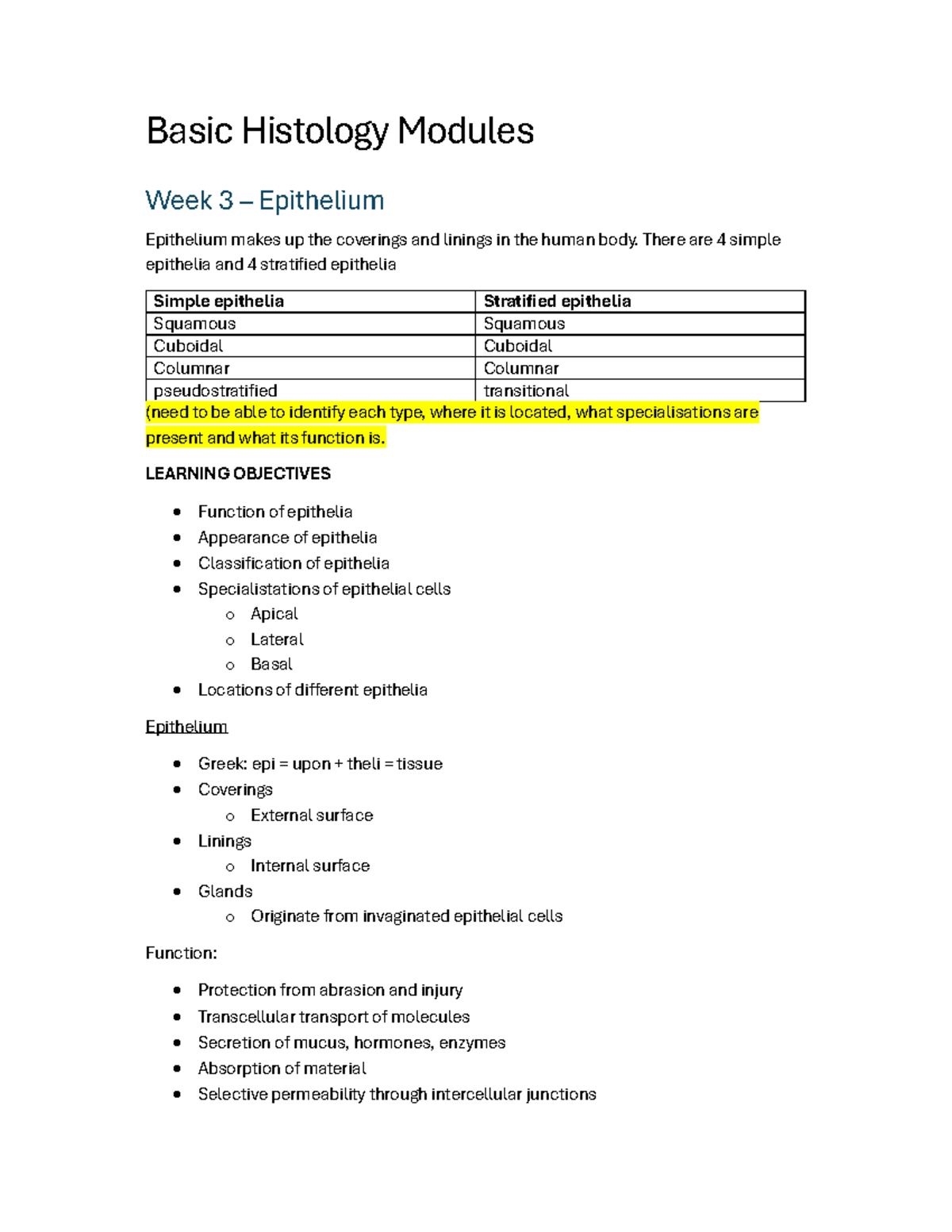 Histology lecture - Epithelium - Basic Histology Modules Week 3 ...