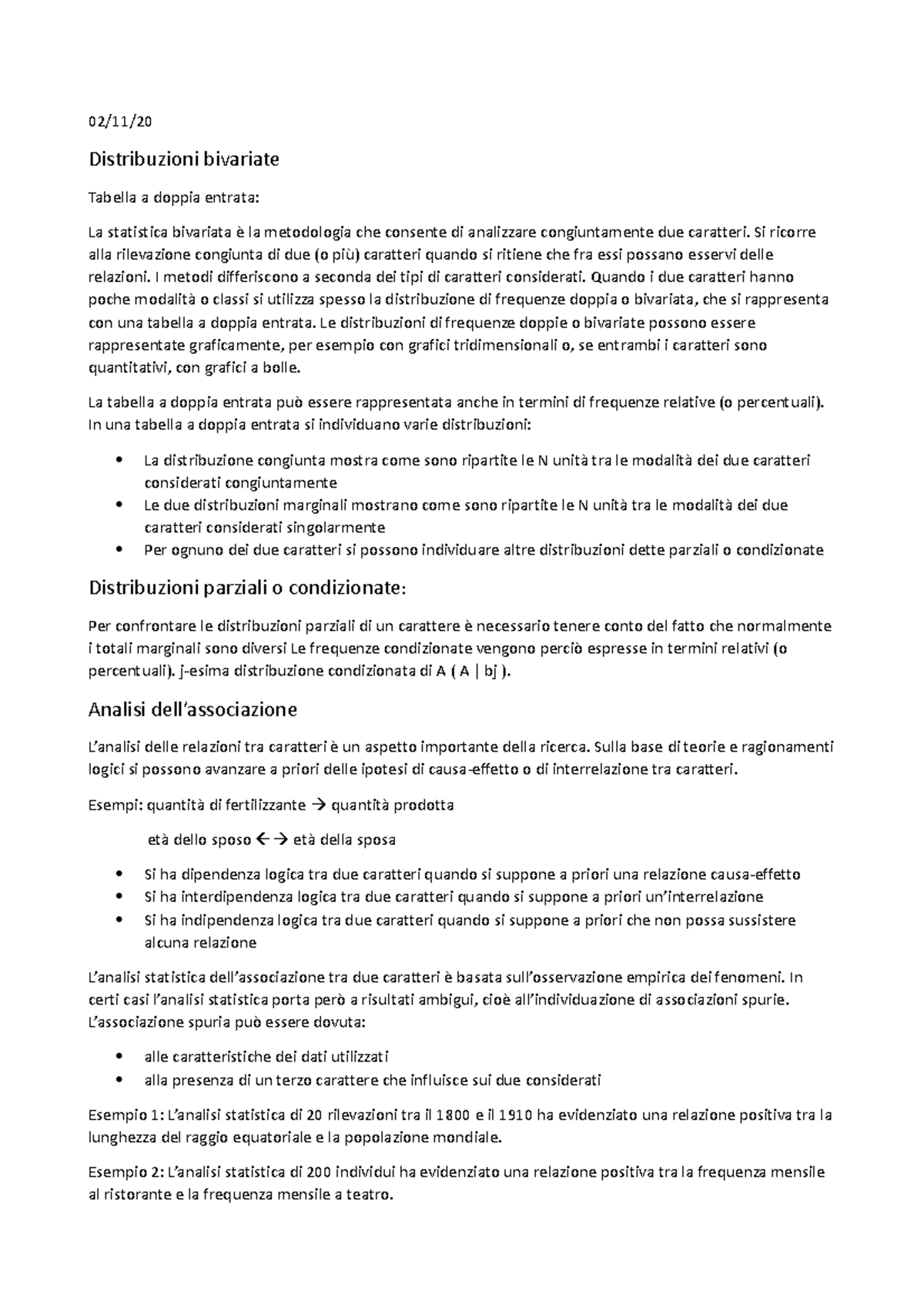 Statistica 2 - teoria - 02/11/ Distribuzioni bivariate Tabella a doppia entrata: La statistica ...