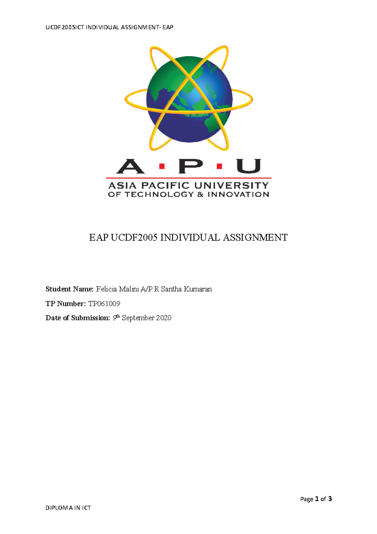 EAP UCDF2005 Individual Assignment- Felicia - UCDF2005ICT INDIVIDUAL ASSIGNMENT- EAP EAP ...