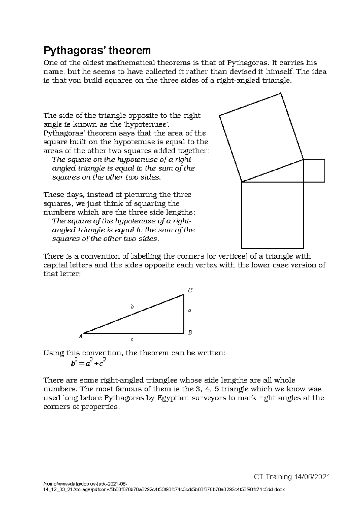 Explaining Pythagoras Lecture Notes and Fact sheet - Week 9 ...