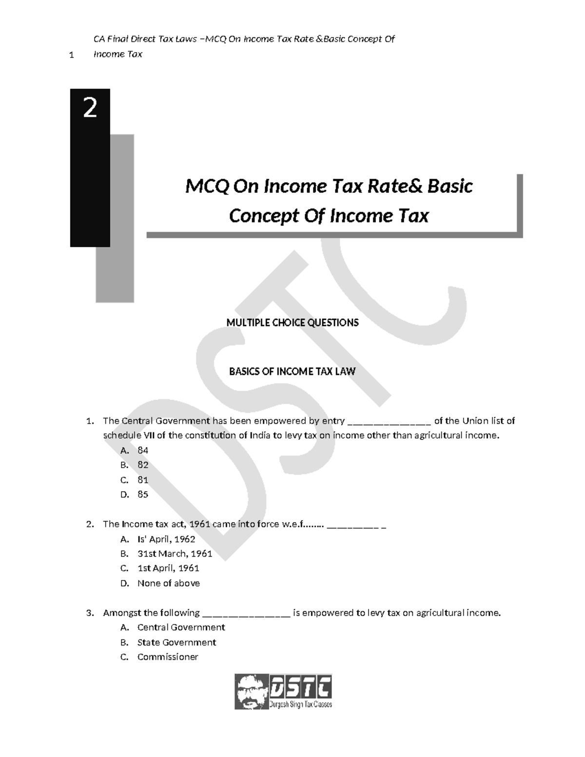 Chapter 1 MCQs on Income Tax Rates and Basic Concept of Income Tax - 1 ...