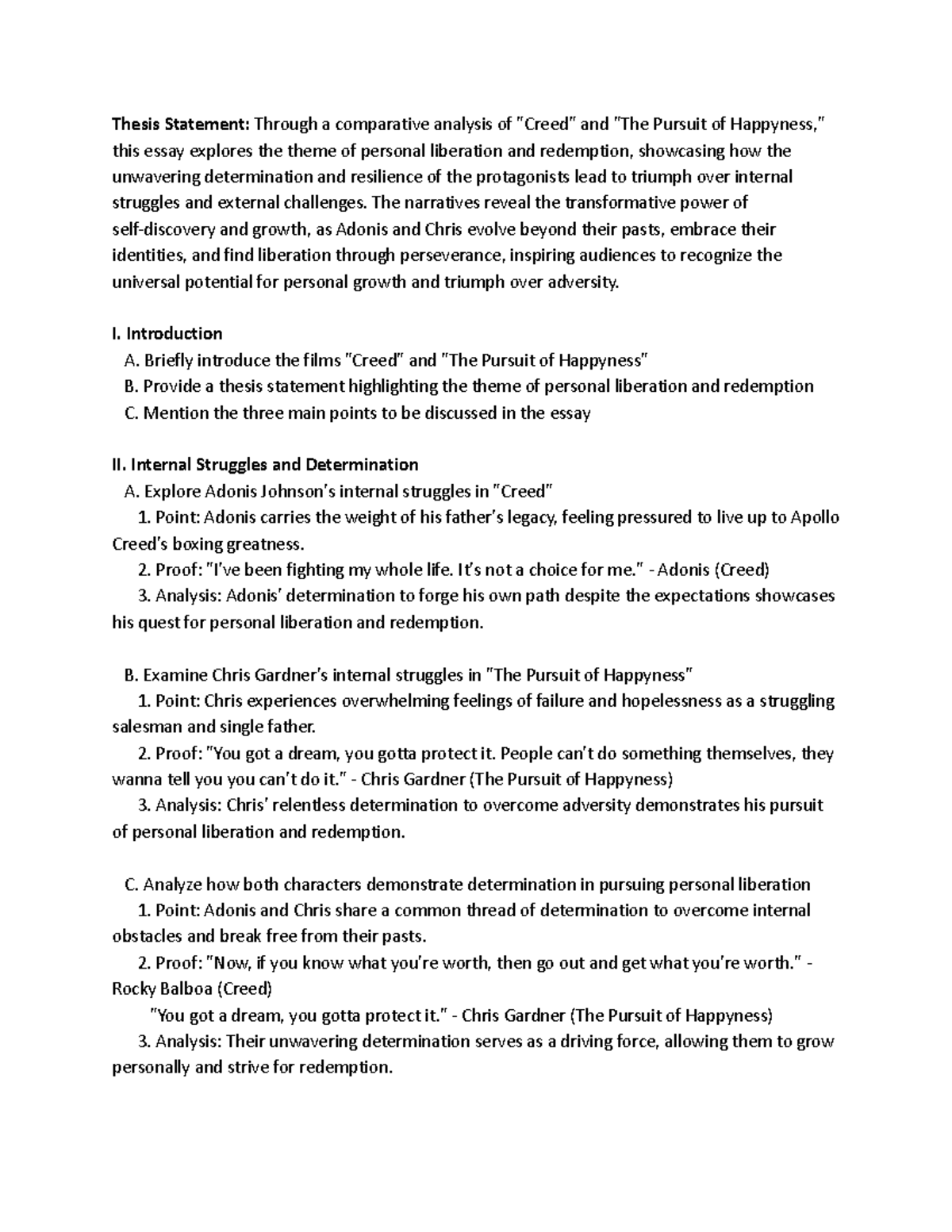 Essay outline- comparative essay - Thesis Statement: Through a ...
