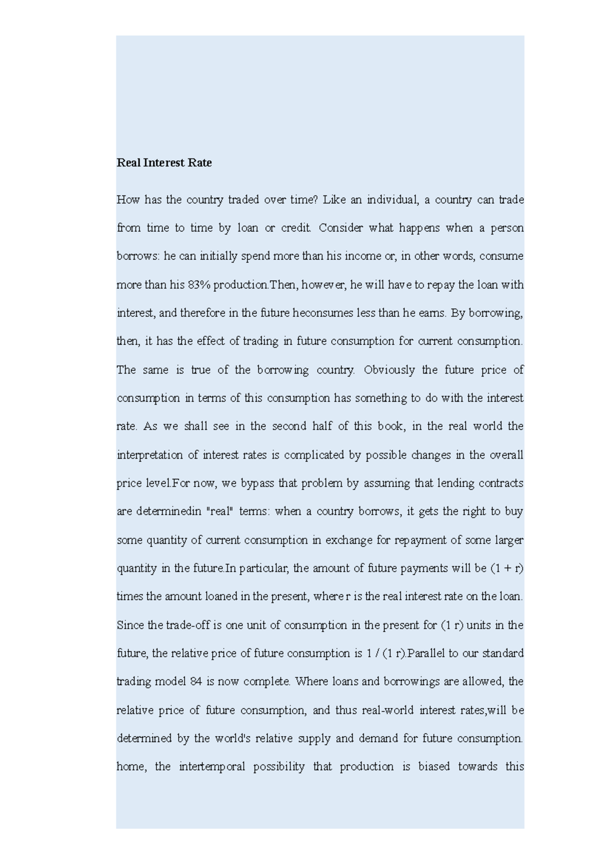 Notes Economics - Real Interest Rate - Real Interest Rate How has the ...