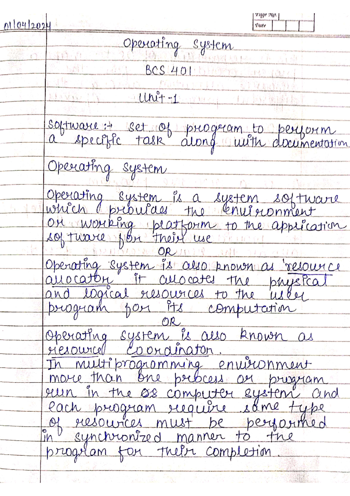 OS Unit -1 - operating system - Studocu