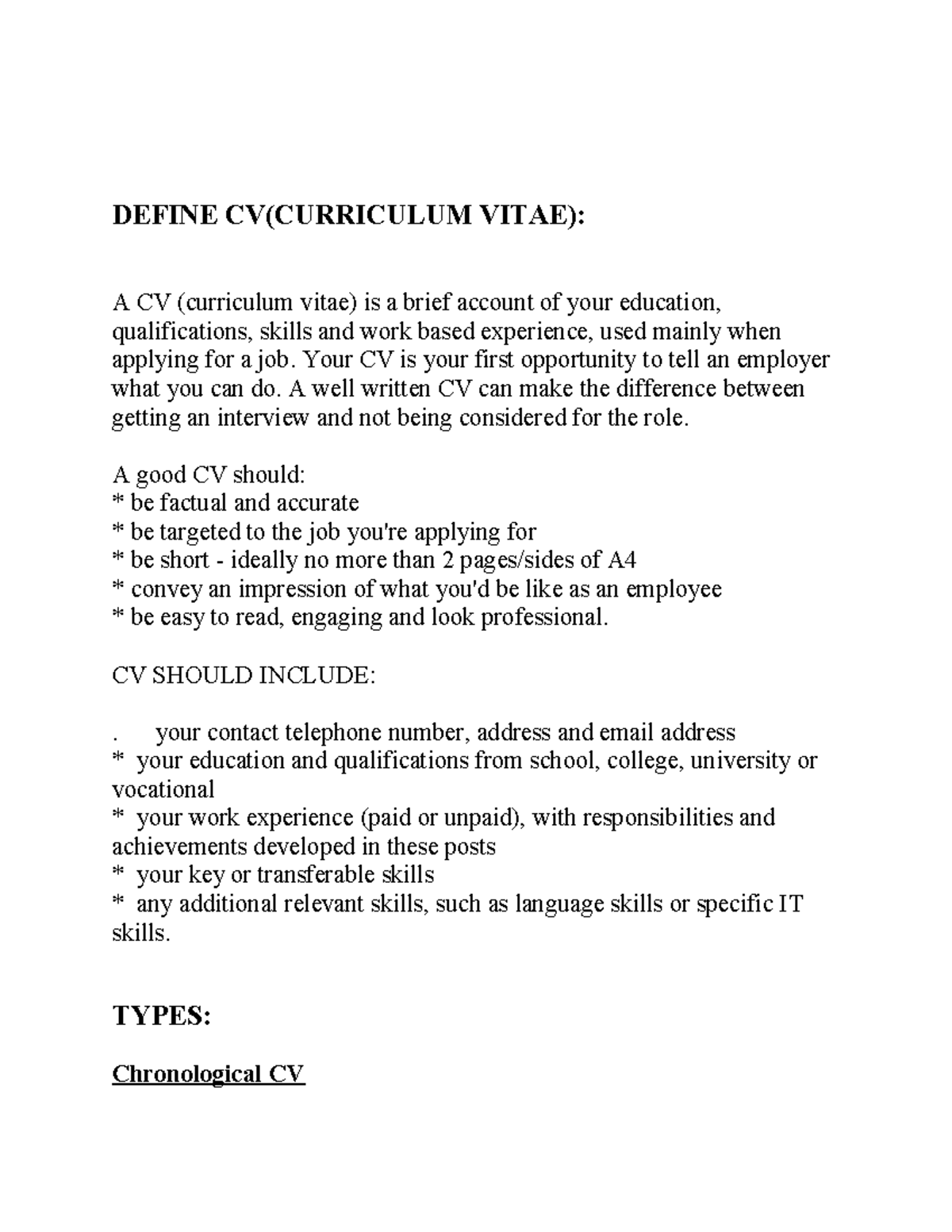 Define CV - Summary Business Report Writing - DEFINE CV(CURRICULUM ... Define CV - Summary Business Report Writing - DEFINE CV(CURRICULUM ...