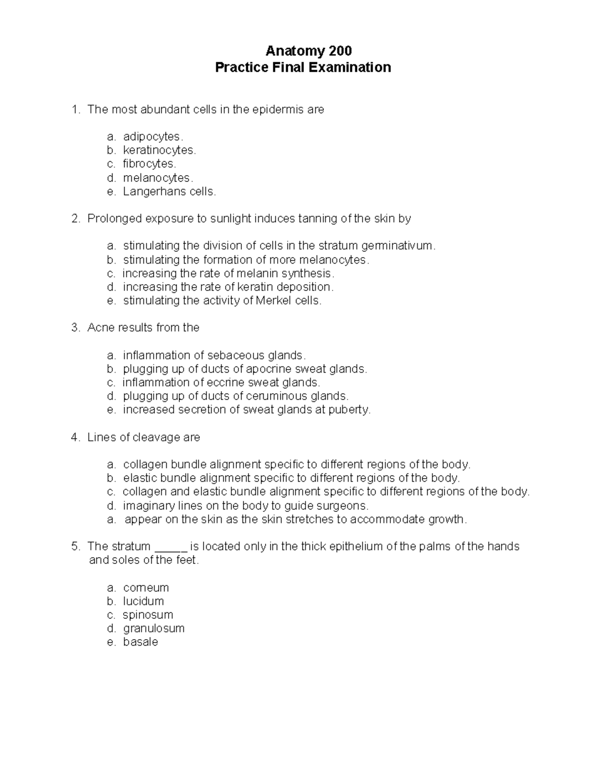 Gross Anatomy Final Exam