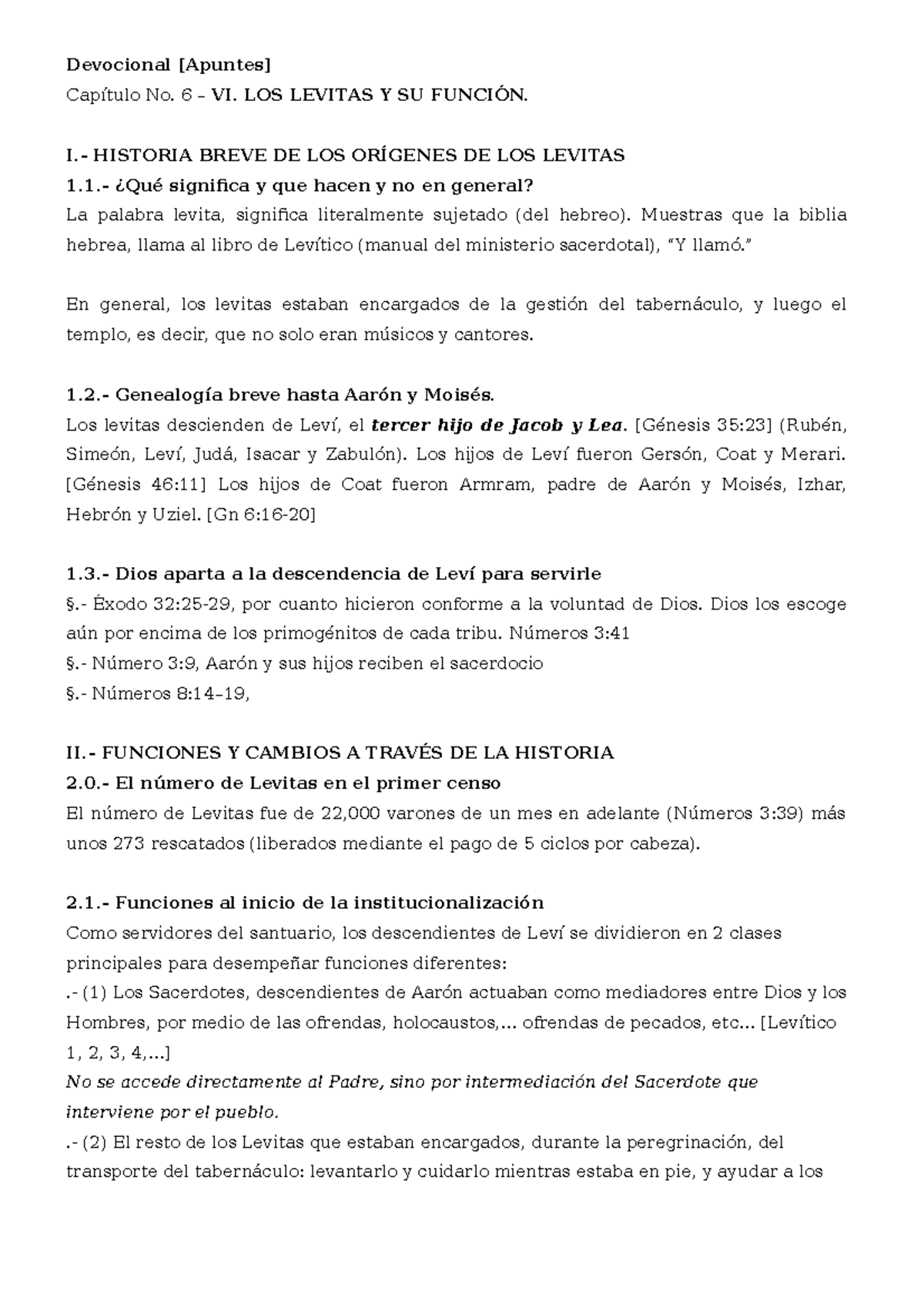 Cap. 6 - Los Levitas y Sus Funciones - Devocional [Apuntes] Capítulo No ...