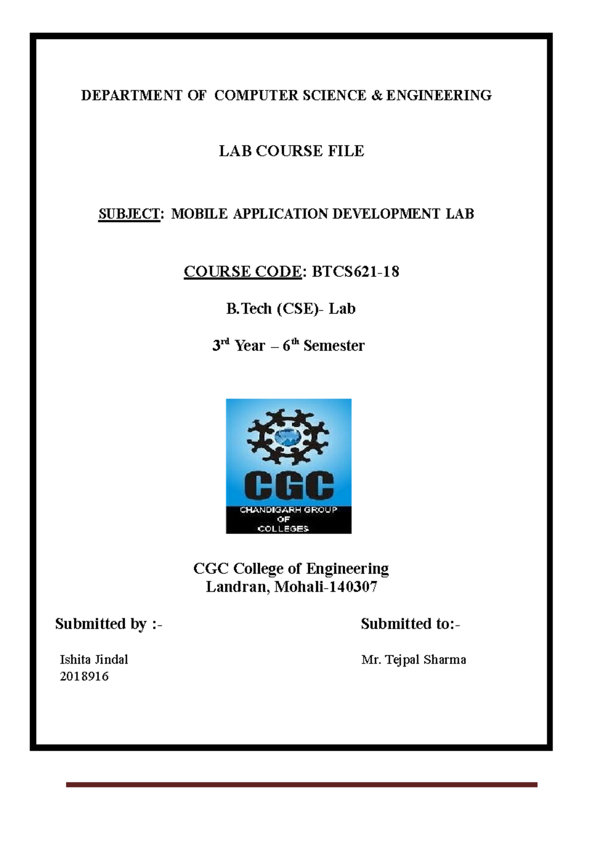 Mad file final - DEPARTMENT OF COMPUTER SCIENCE & ENGINEERING LAB ...