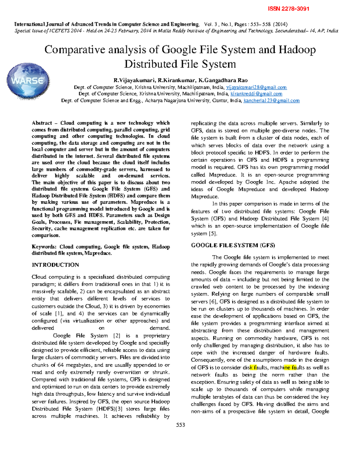 Chapter 3-HDFS Google FS - International Journal of Advanced Trends in ...