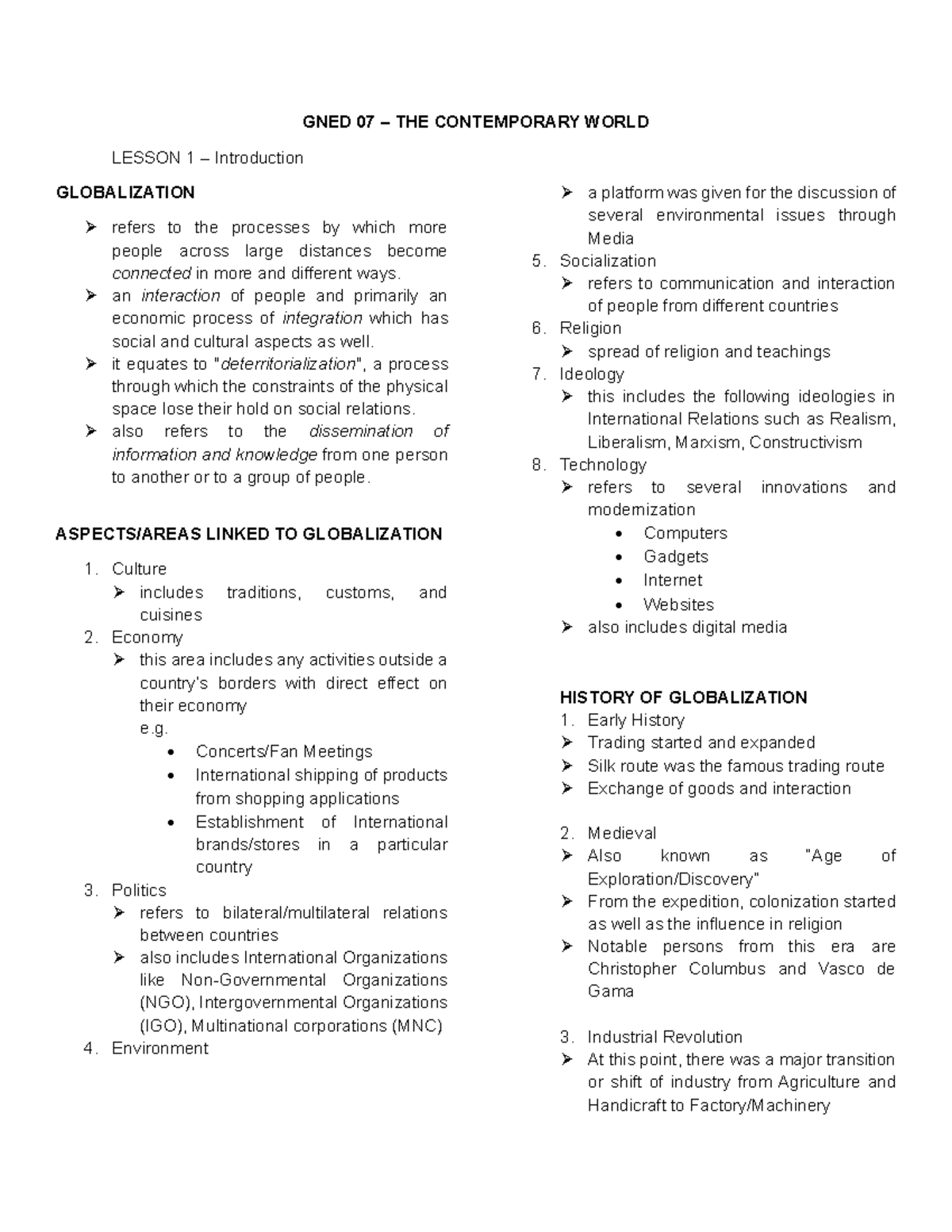 GNED-07-Handout - CONTEMPORARY WORLD - GNED 07 – THE CONTEMPORARY WORLD ...