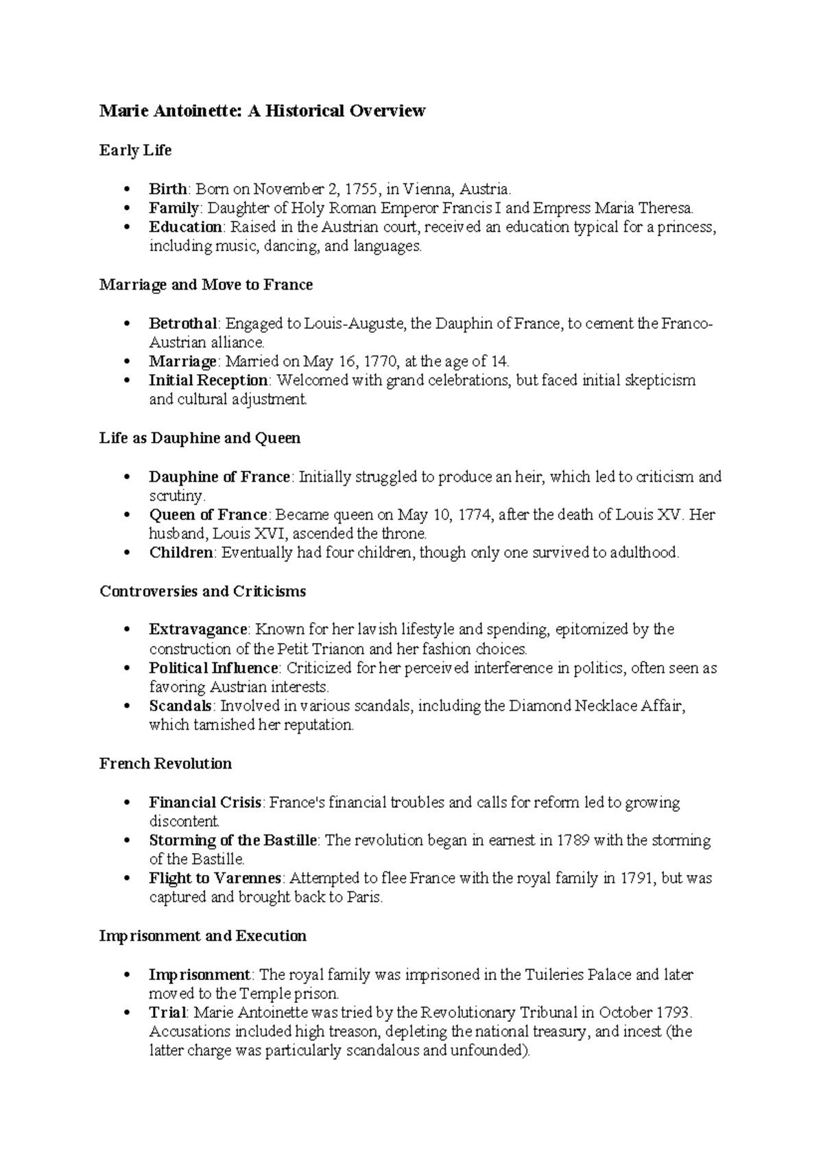 Marie Antoinette: Historical Overview and Key Events - Marie Antoinette ...