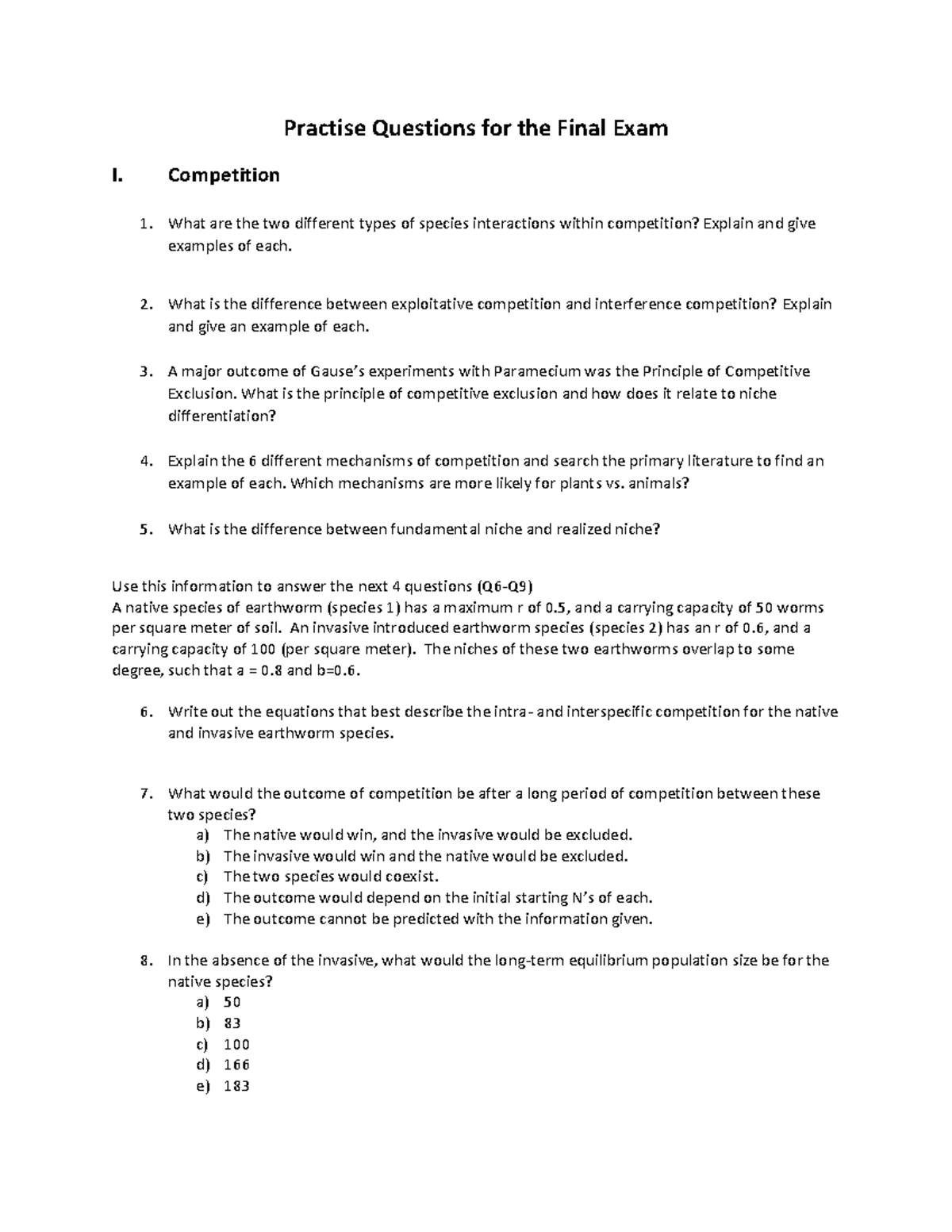 Final Exam 2017, questions - Practise Questions for the Final Exam I ...
