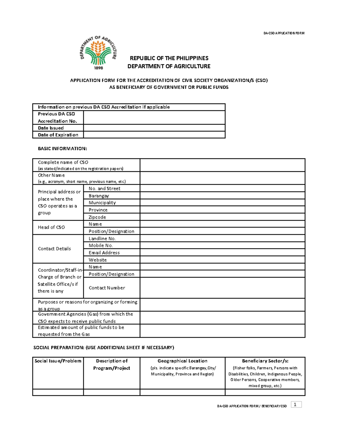 CSO- Application-FORM - Previous DA CSO Accreditation No. Date Issued ...