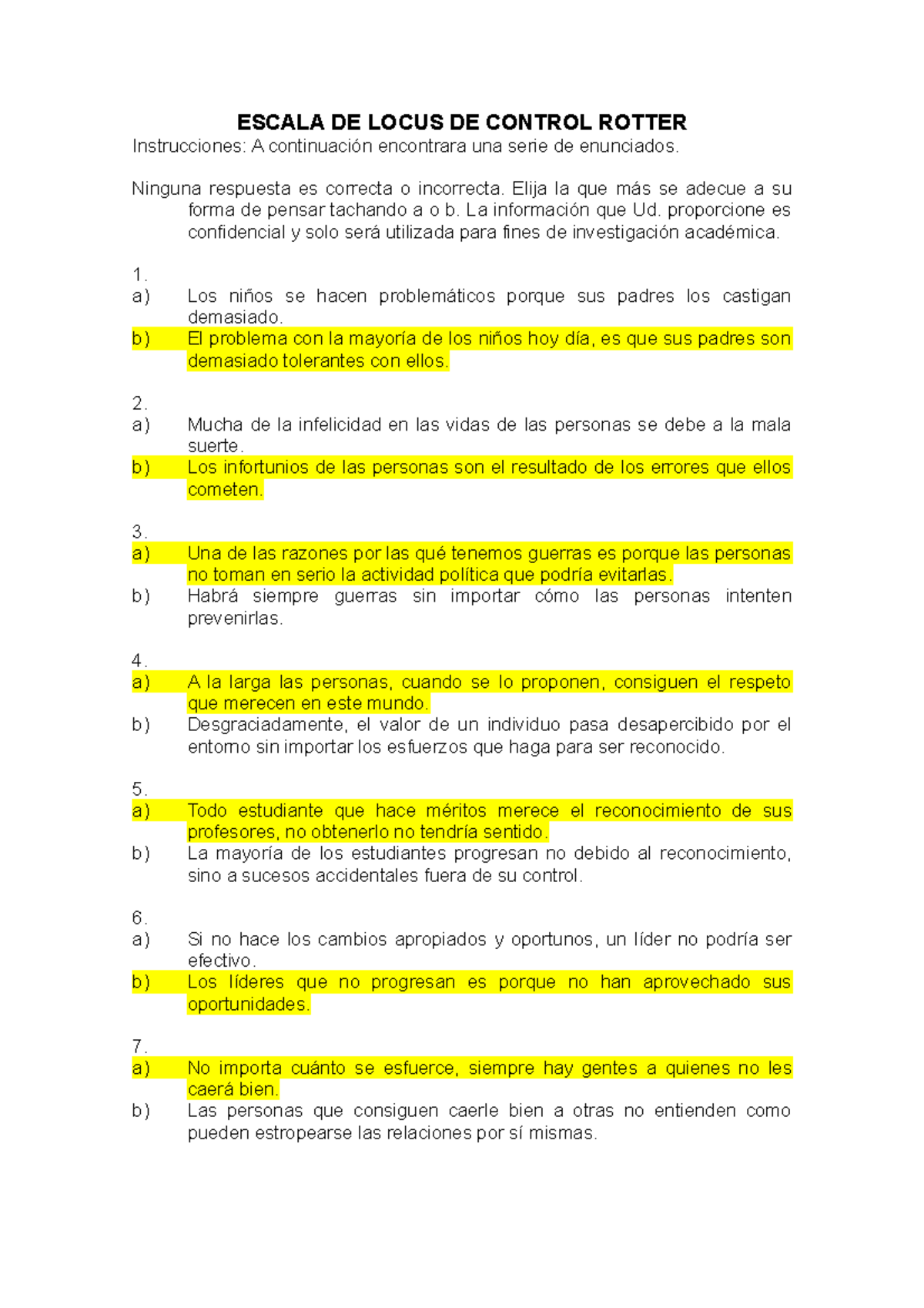 Escala de locus de control de Rotter - ESCALA DE LOCUS DE CONTROL ...