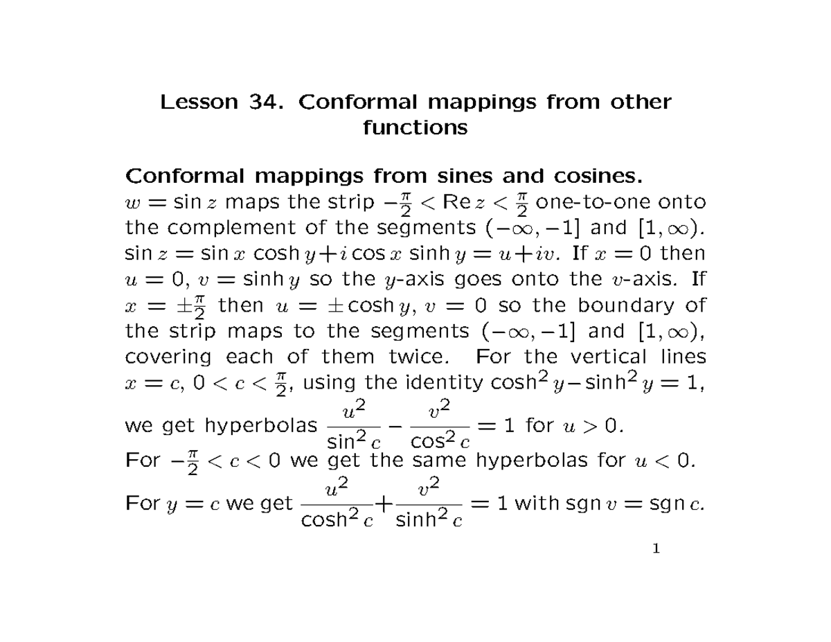 Lecture 34 - Lesson 34. Conformal mappings from other functions ...