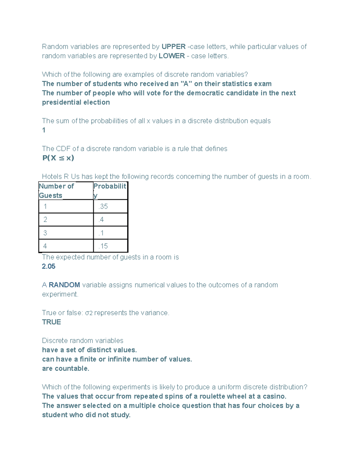 5-1 Smartbook Chapter 6 - Random variables are represented by UPPER -case letters, while ...