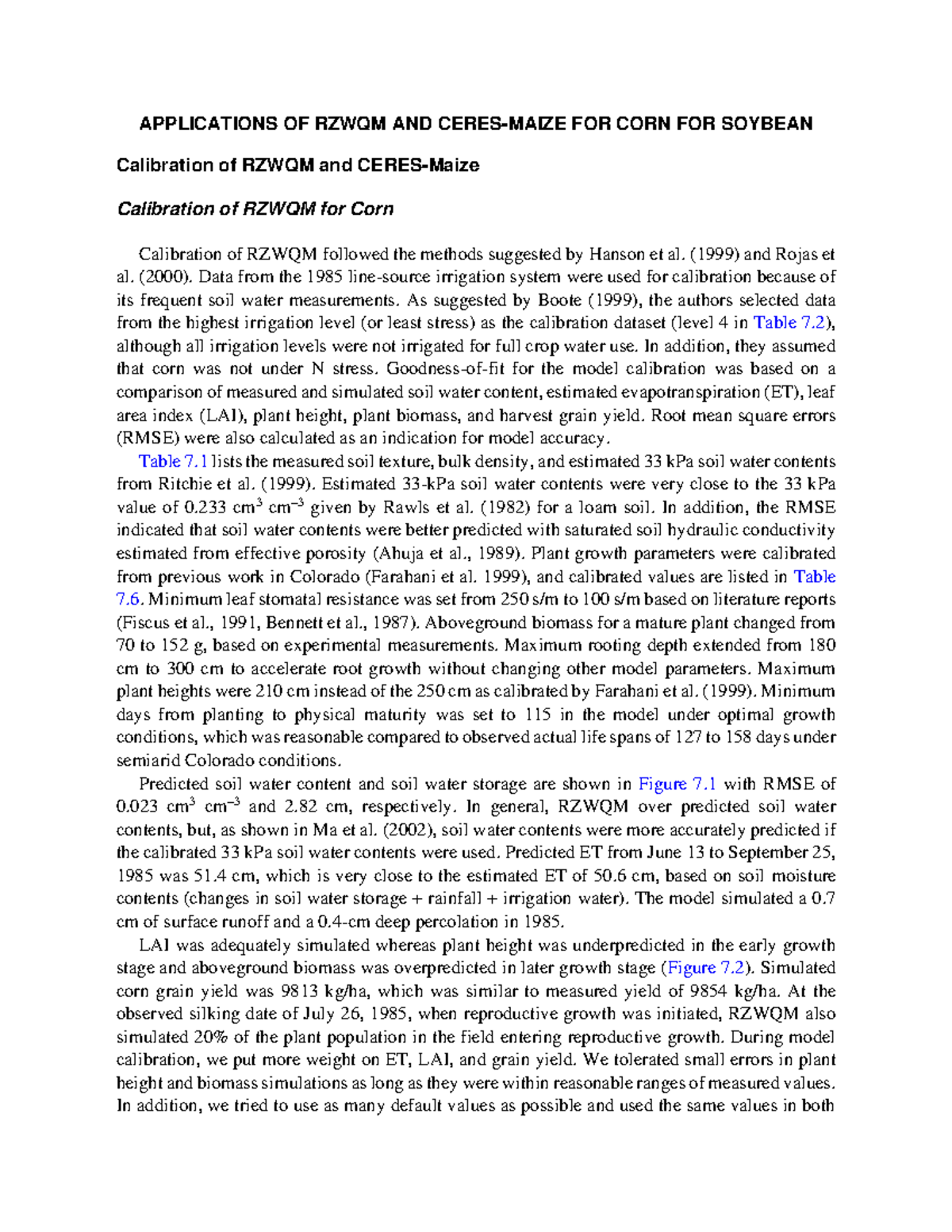 Applications OF Rzwqm AND Ceres- Maize FOR CORN FOR Soybean ...