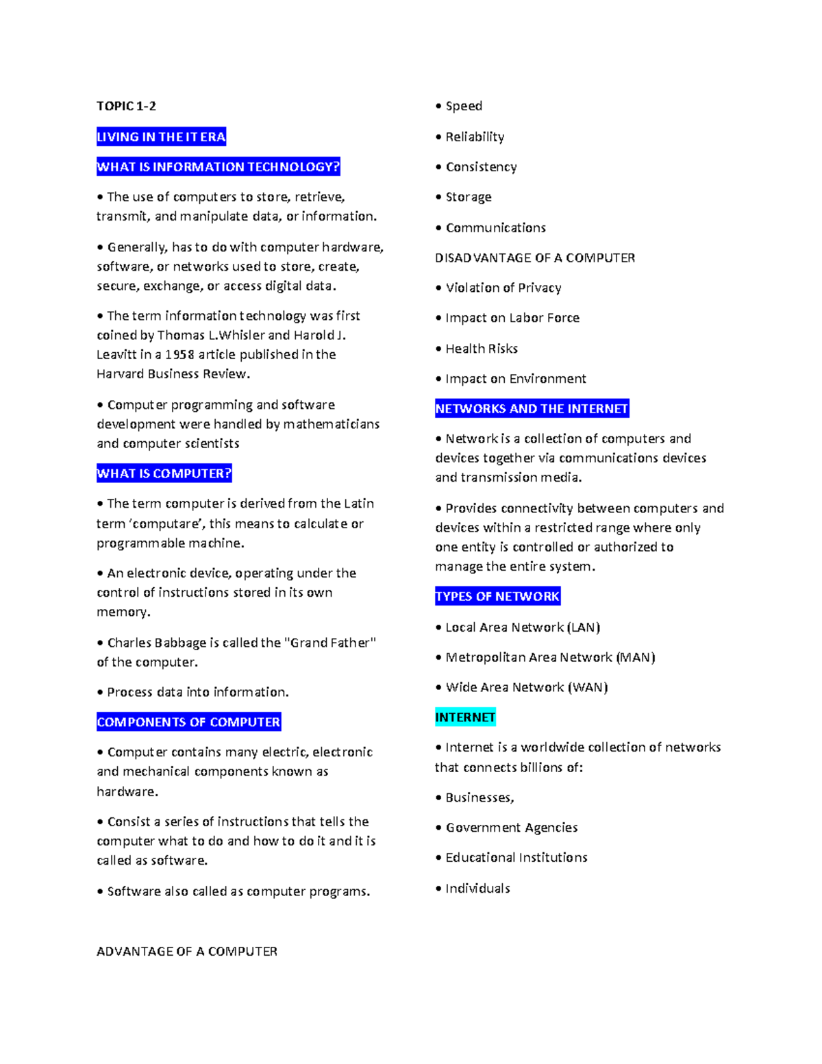 IT Topic 1-2 - INFORMATION TECHNOLOGY - TOPIC 1- LIVING IN THE IT ERA ...