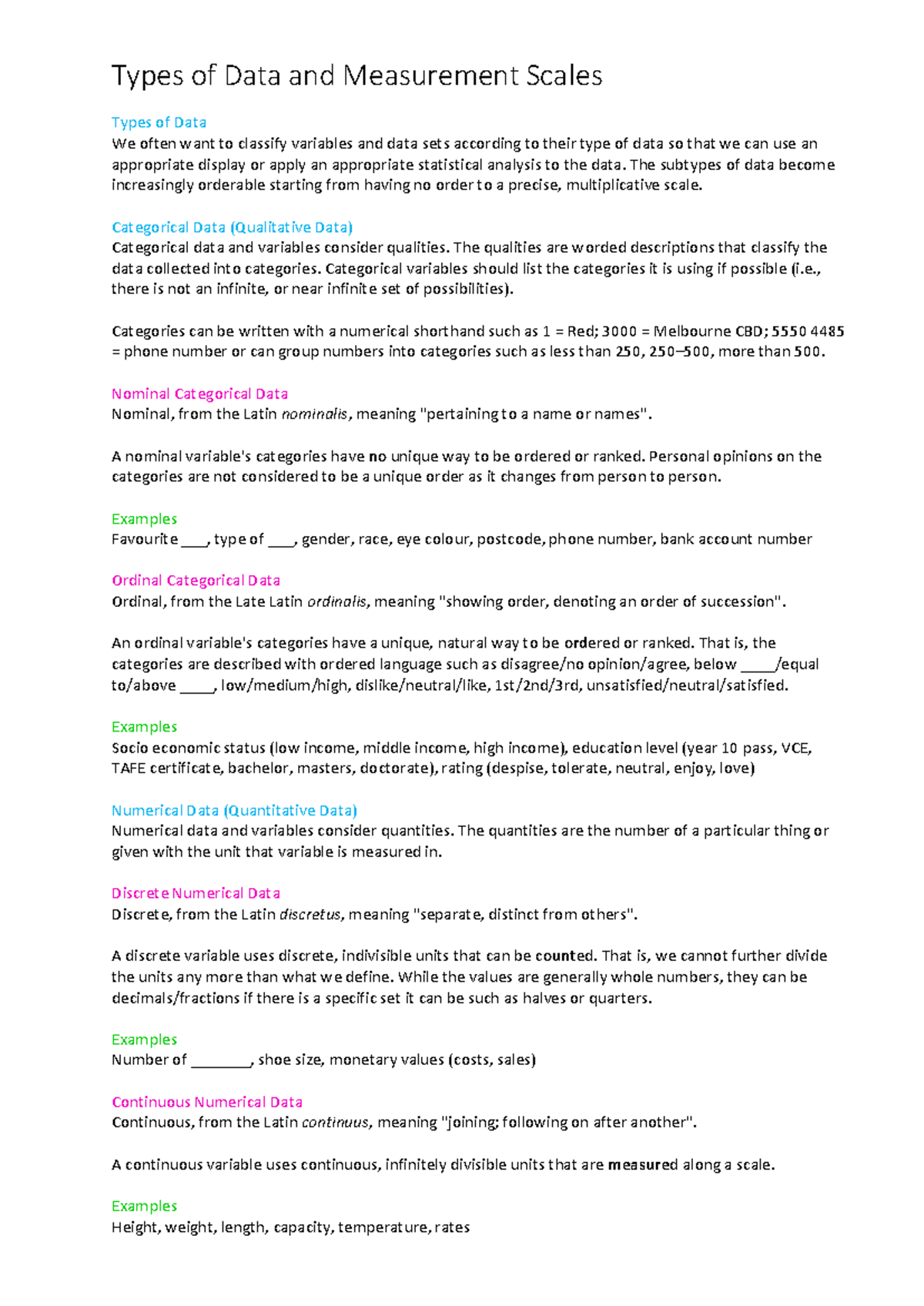 1. Types of Data and Measurement Scales - Types of Data We often want to classify variables and ...