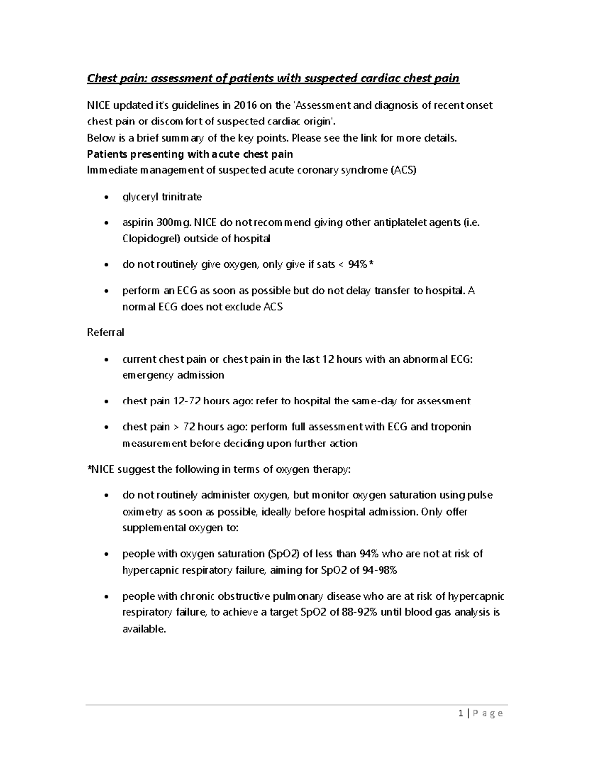 Cardiology - cardio - Chest pain: assessment of patients with suspected ...