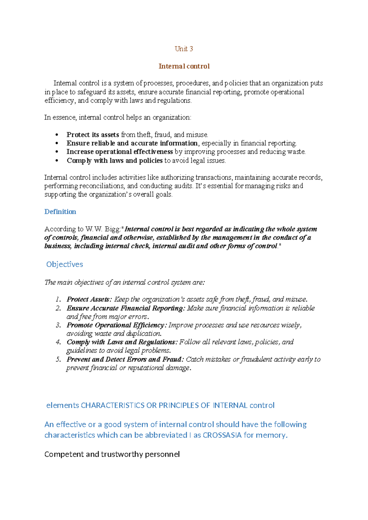 Internal control - Description - Unit 3 Internal control Internal ...