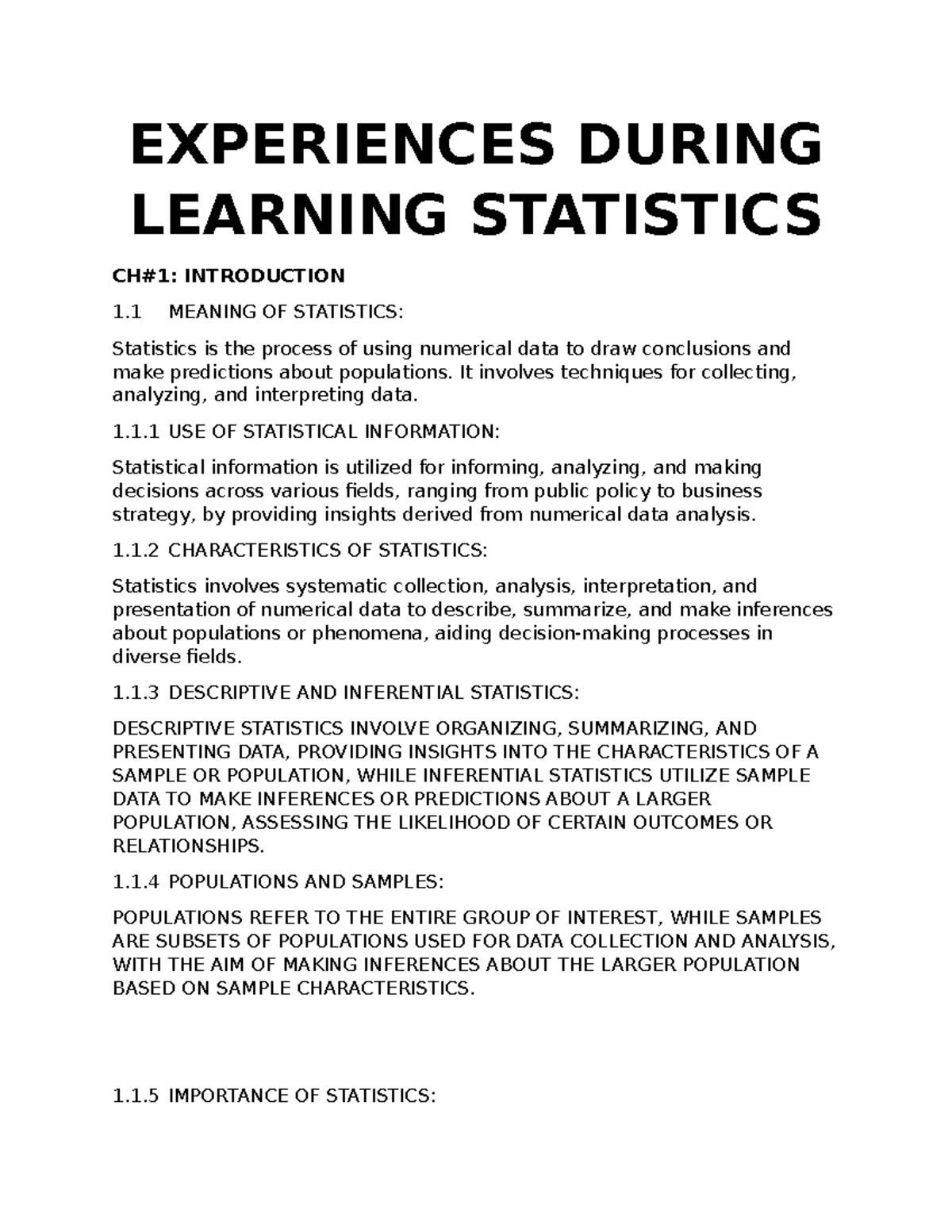 Experiences During Learning Statistics - EXPERIENCES DURING LEARNING ...