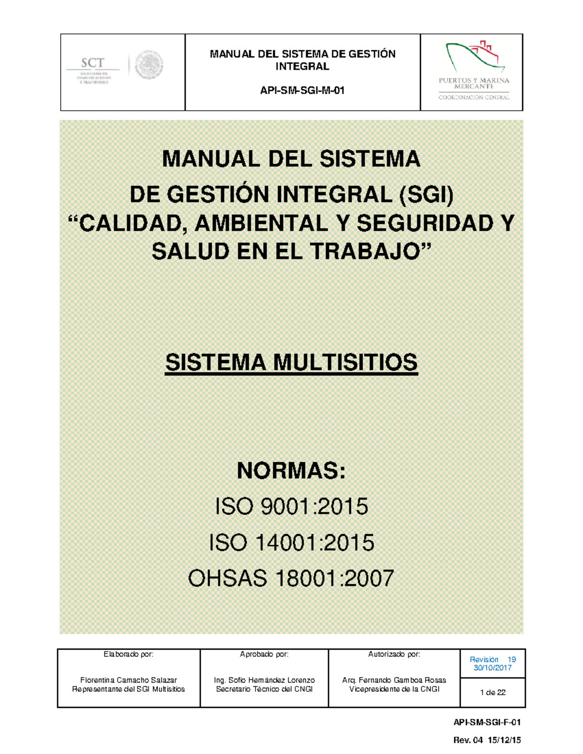 2018 Manual del SGI - INTEGRAL API-SM-SGI-M- Elaborado por: Florentina ...