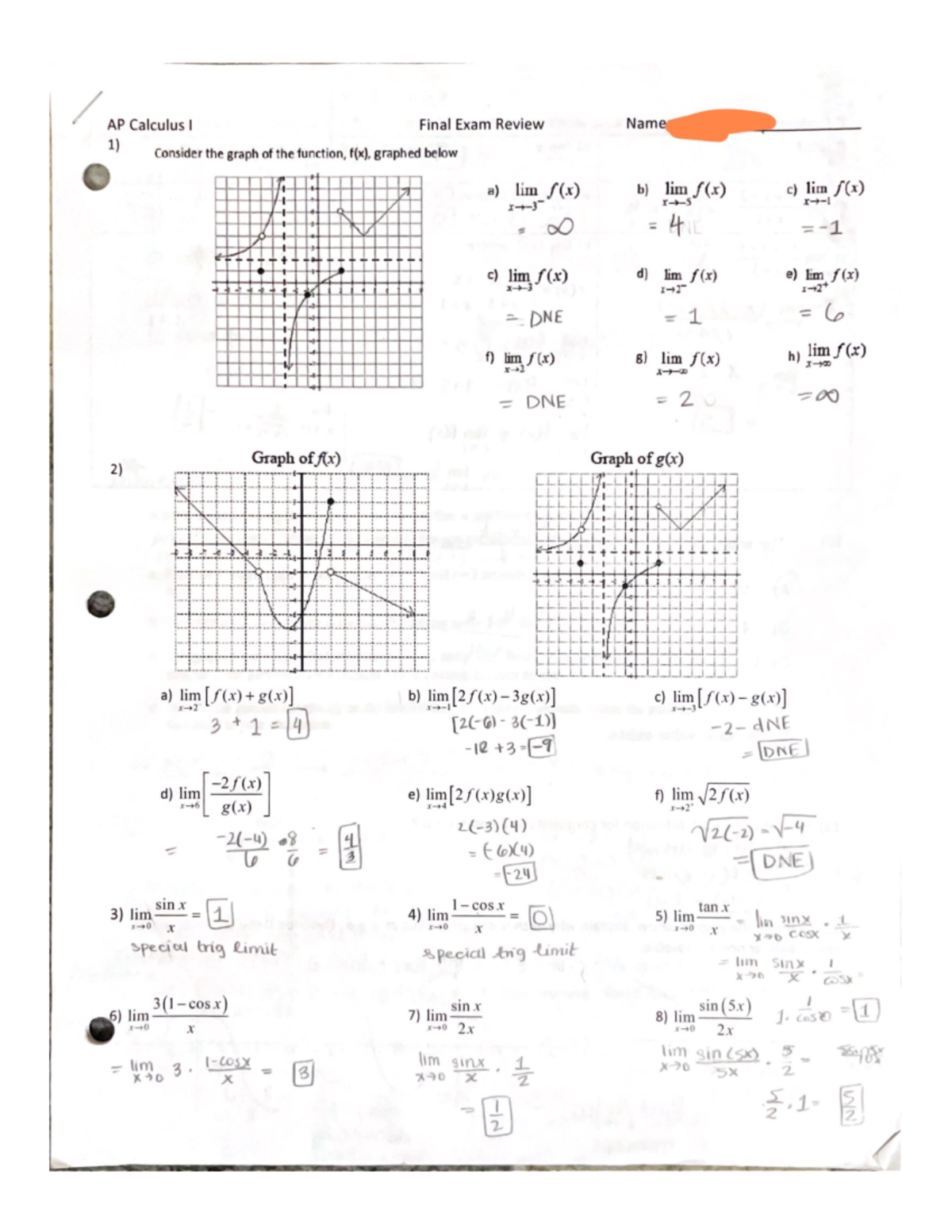 Final Exam Review Calculus Part 1 - MA 1723 - Studocu