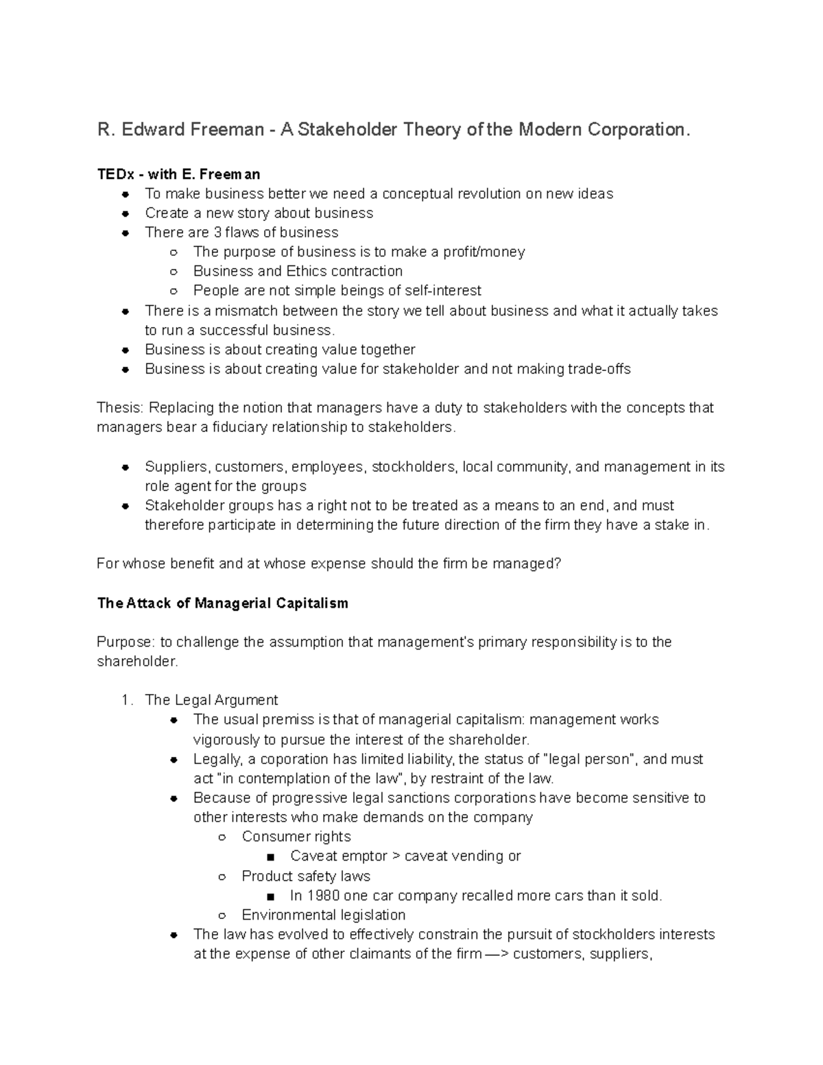 Freeman Reading - DLauer - R. Edward Freeman A Stakeholder Theory of ...