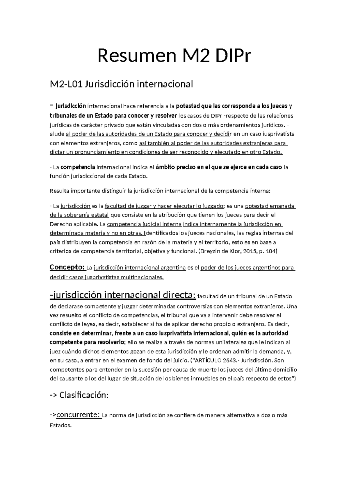 Resumen M2 DIPr - Resumen M2 DIPr M2-L01 Jurisdicción internacional - jurisdicción internacional ...