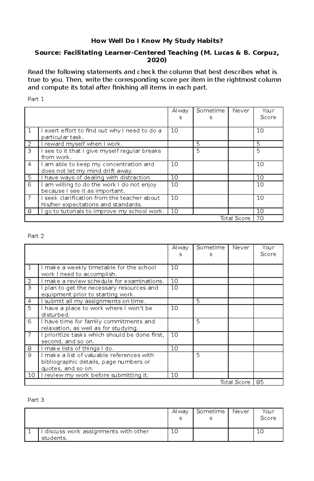 How Well Do I Know My Study Habits-1 - How Well Do I Know My Study ...